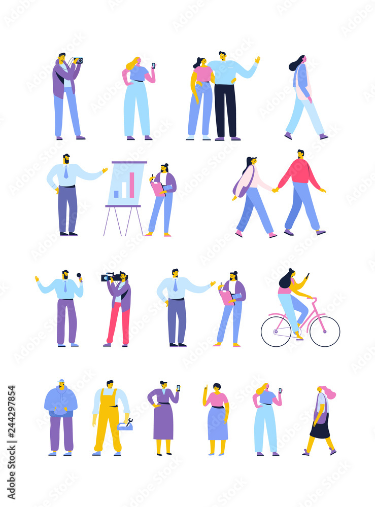 Vector people set isolated on white background. Flat cartoon characters ...