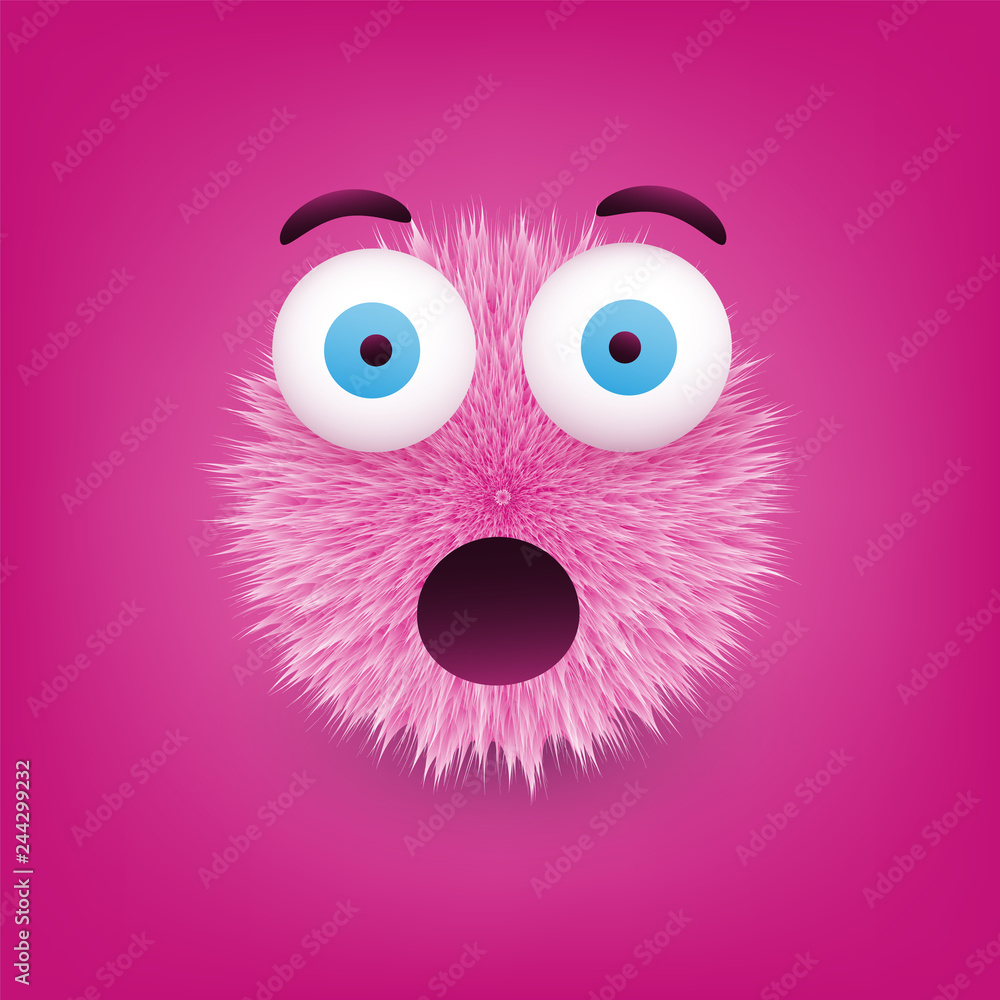 Surprised Face Emoji With Open Eyes Furry Happy Emoticon On Purple