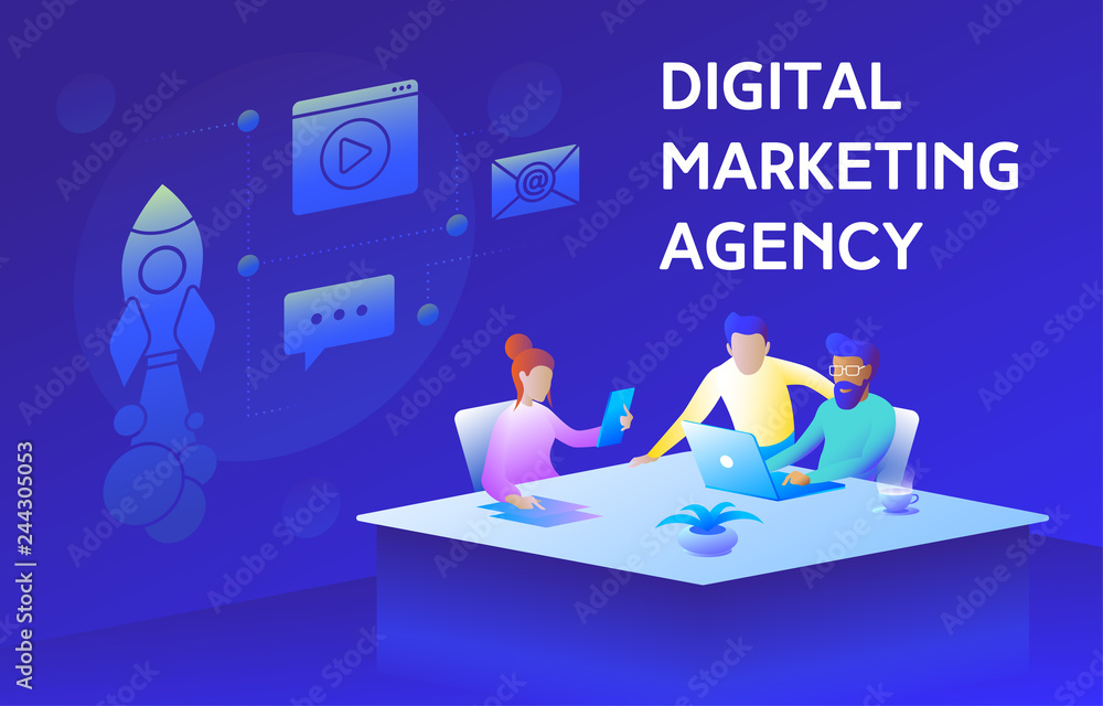 Colorful illustration of a modern digital marketing agency Stock Vector ...