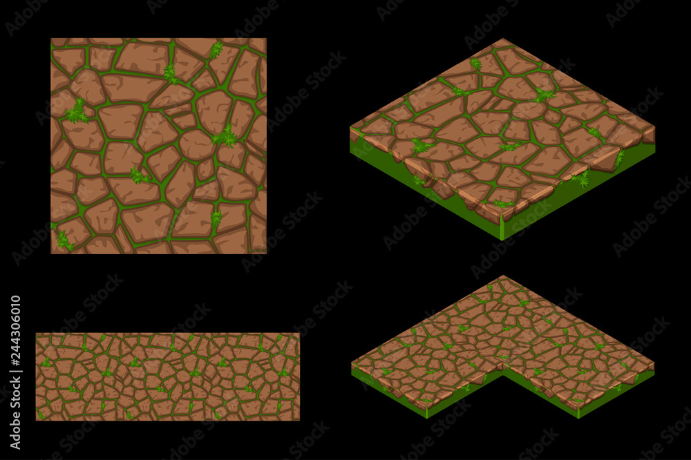 2D and Isometric ground seamless tile texture, color brown. Vector ...