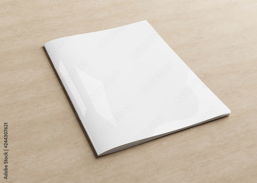 White magazine cover mockup on wood 3d rendering Stock Photo | Adobe Stock