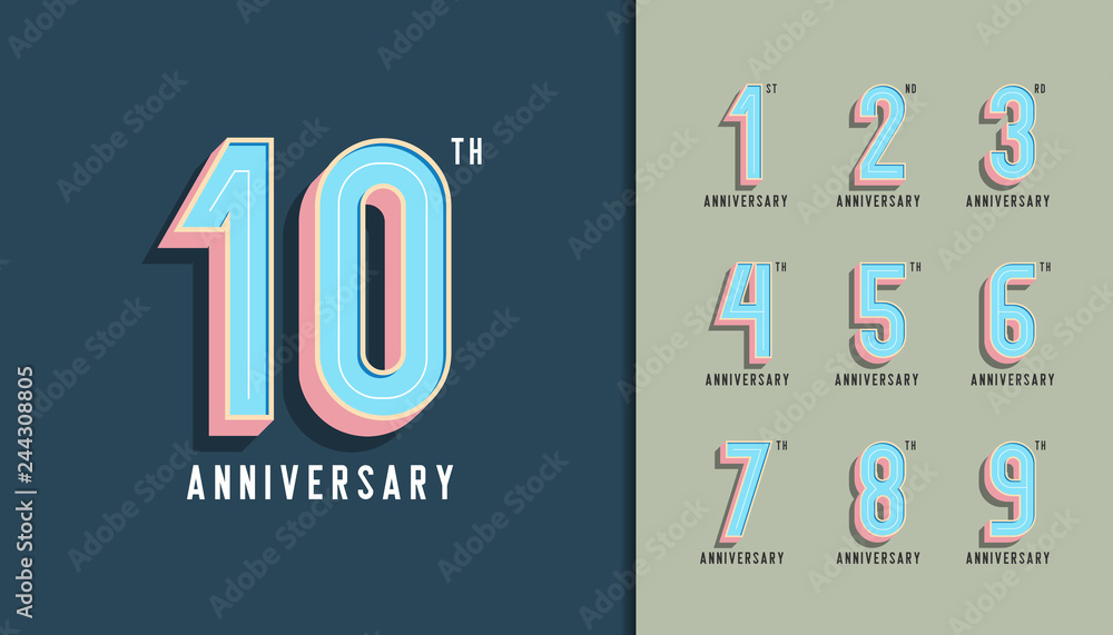 Set of anniversary logotype. Modern anniversary celebration with pastel ...