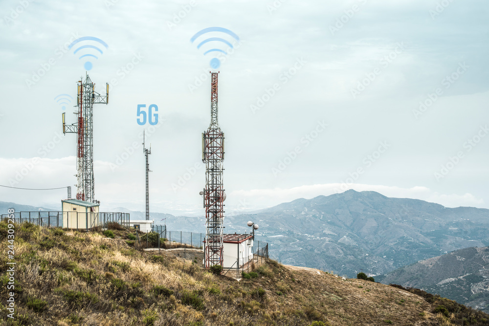 5G antennas and GSM transmitters. Concept for high speed 5G internet ...
