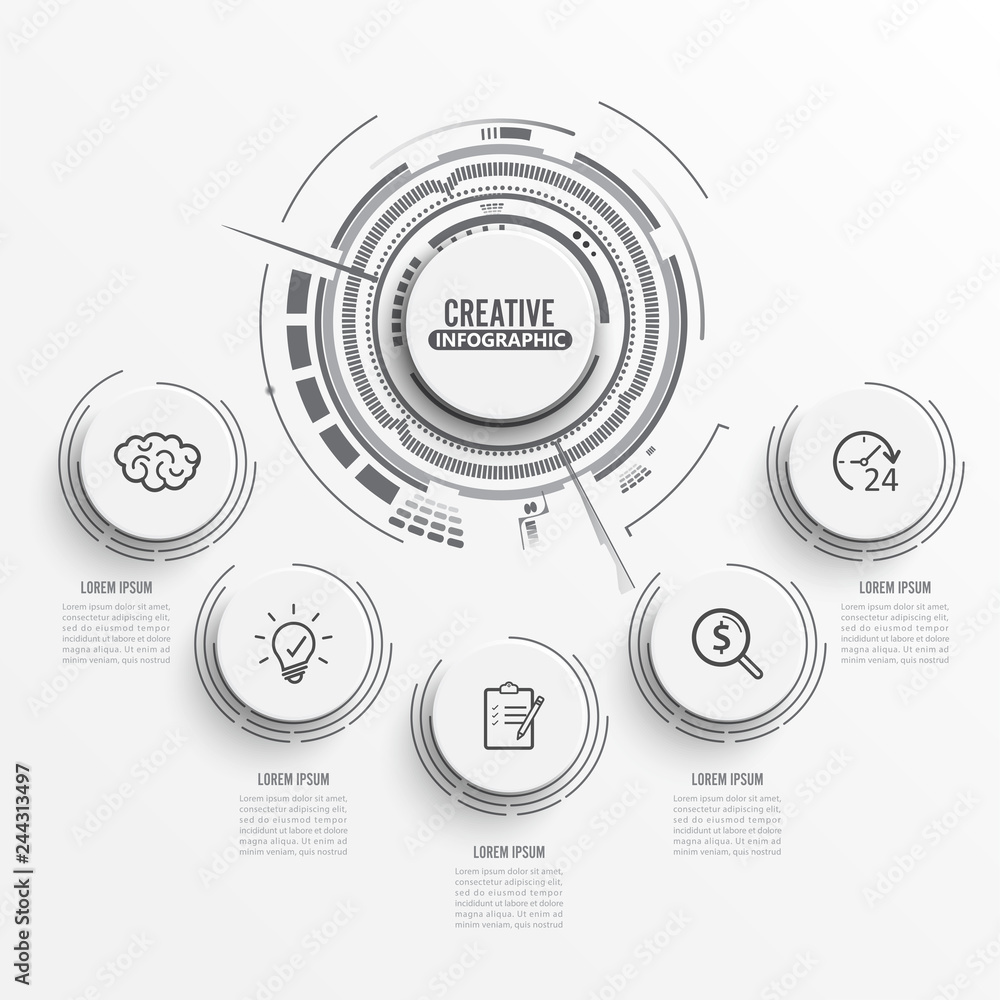 Vector infographic template with 3D paper label, integrated circles ...