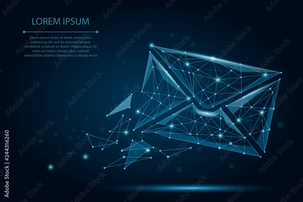 Message. Polygonal wireframe mesh envelope on dark blue night sky with ...