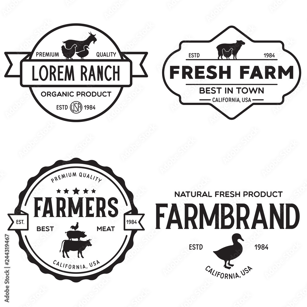 Farmers market logo templates stamps labels badges set. Trendy retro ...