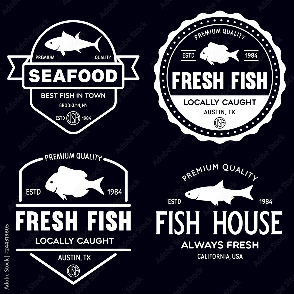 Vector set of fresh fish labels, logo, badges and design elements ...