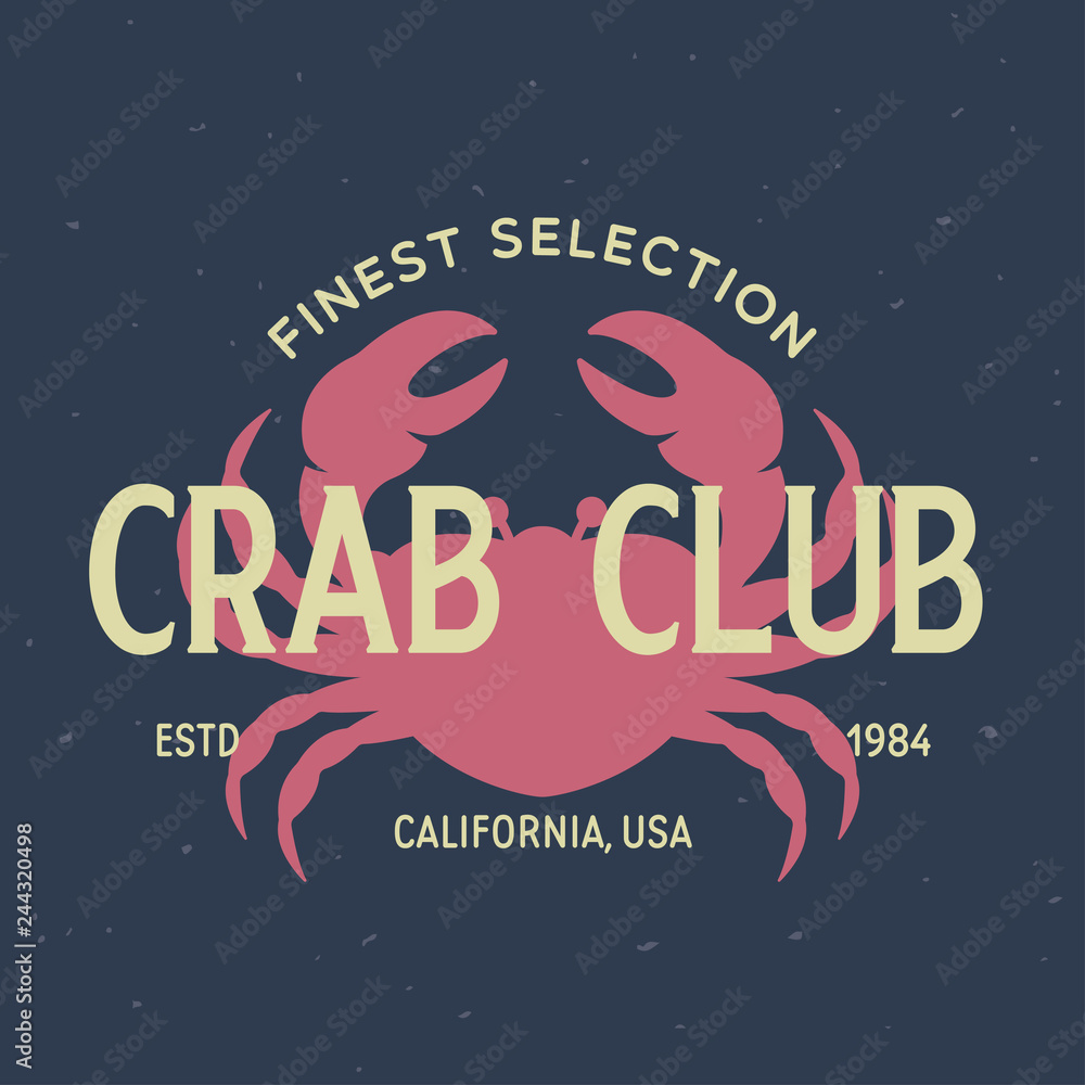 Vetor de Crab, seafood. Vintage icon crab label, logo, print sticker ...