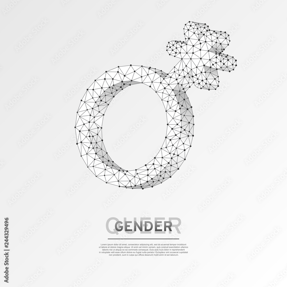 Genderqueer symbols. Wireframe digital 3d illustration. Low poly ...