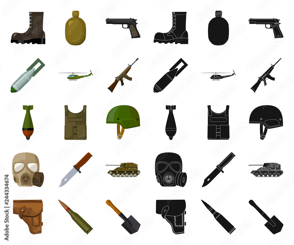Army and armament cartoon,black icons in set collection for design ...