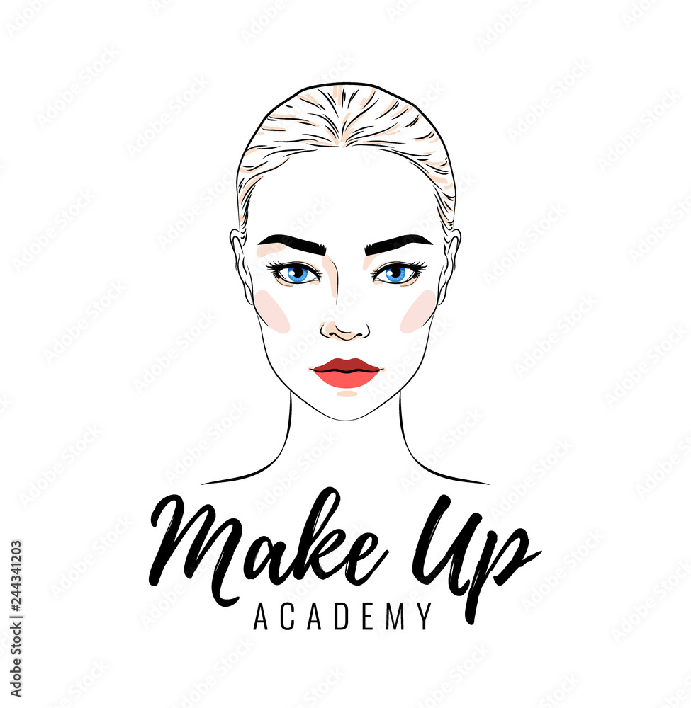 Beautiful woman, make up academy or school logo, banner or poster ...