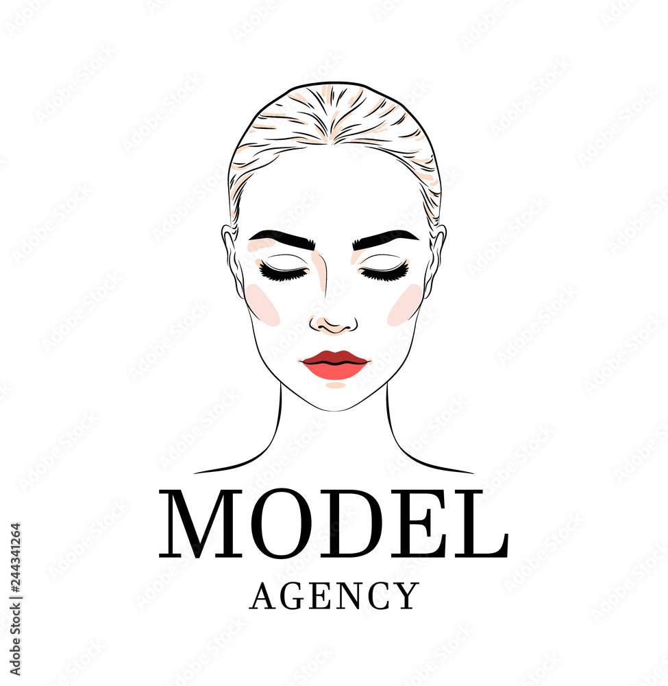 Beautiful woman, model academy logo, banner or poster design, vector ...