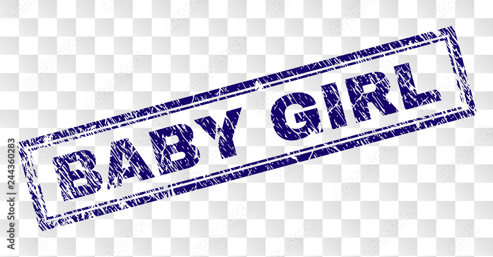 BABY GIRL stamp seal print with rubber print style and double framed ...