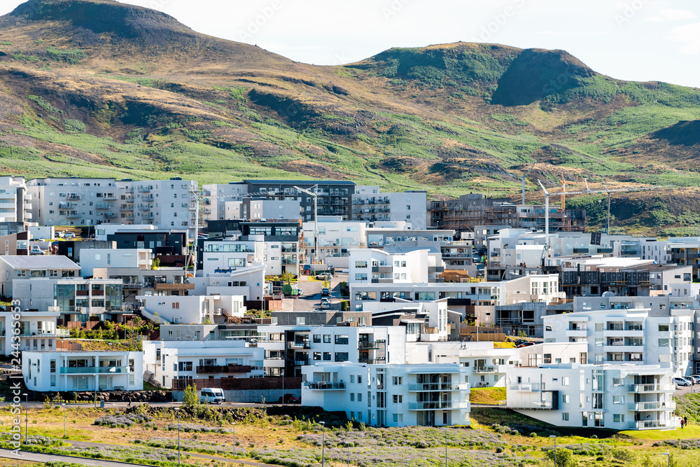 Aerial high angle cityscape or skyline of modern suburbs residential ...