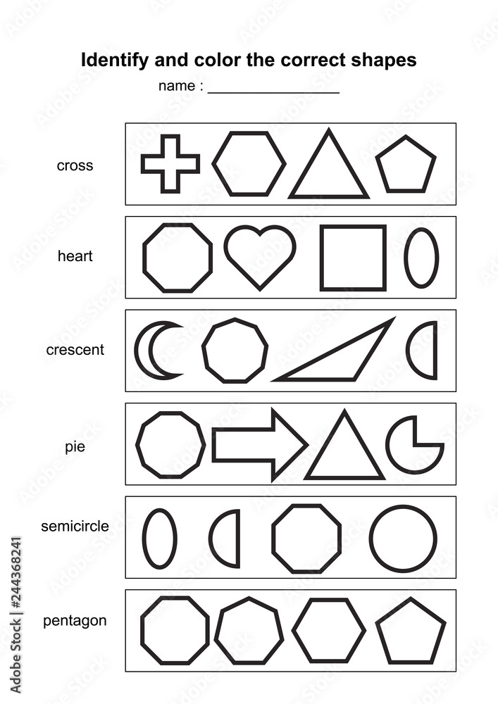 Identify and color the correct shapes. educational geometric shapes ...