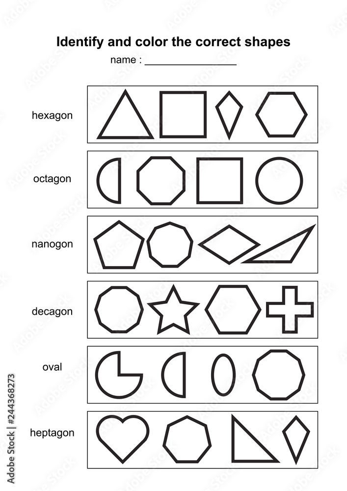 Identify and color the correct shapes. educational geometric shapes ...