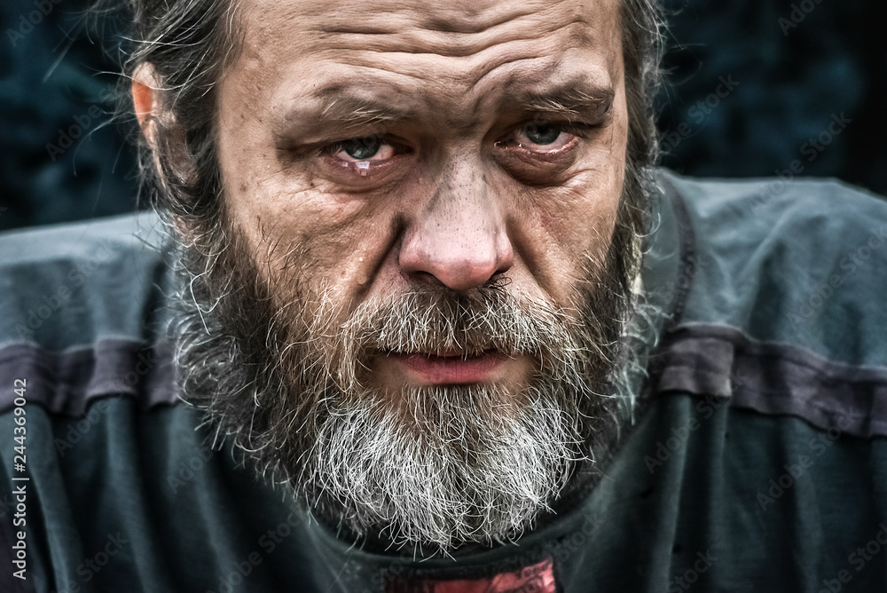 Homeless man crying portrait closeup Stock Photo | Adobe Stock