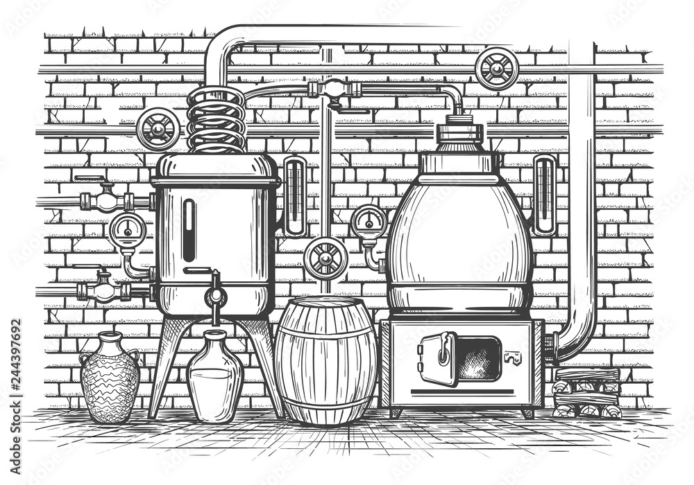 Moonshine Still Drawing
