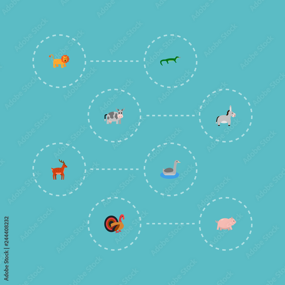 Set of animal icons flat style symbols with lion, pig, gecko and other ...