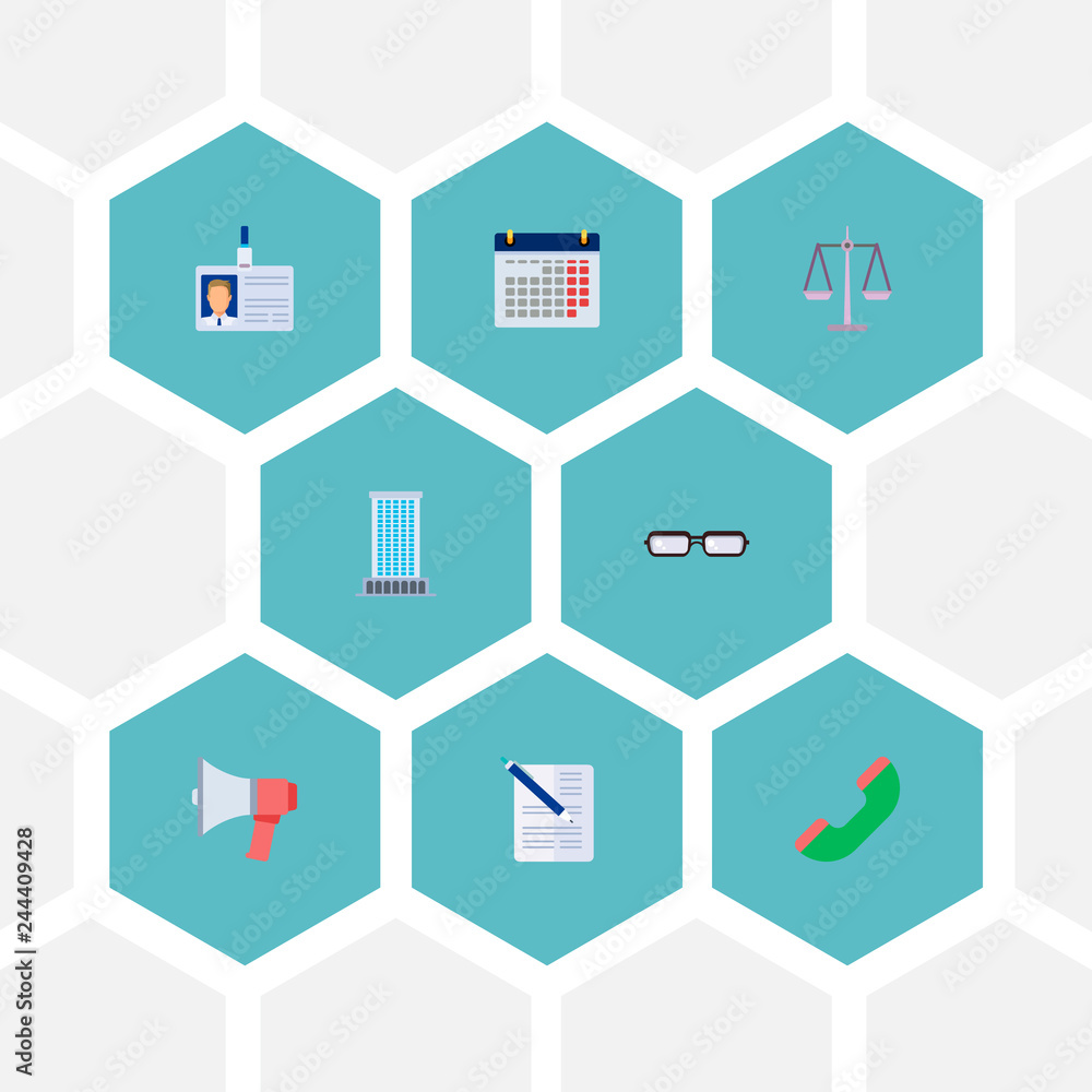 Set of job icons flat style symbols with glasses, business center, date ...