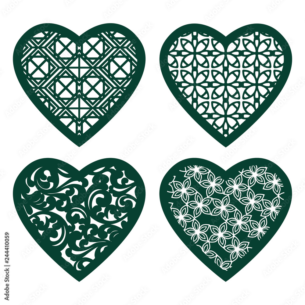 Set stencil lacy hearts with carved openwork pattern. Template for ...