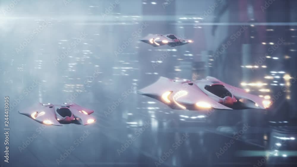 Futuristic 3d scene flight of aircraft over tech city Stock Video ...
