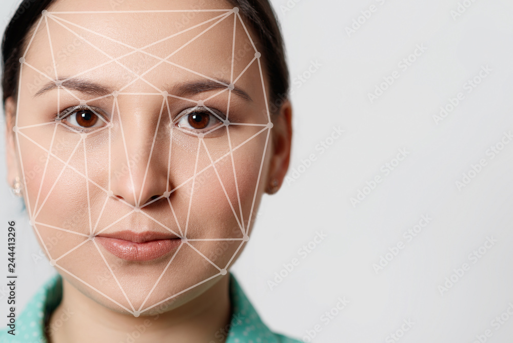 Biometric verification woman face recognition detection security Stock ...