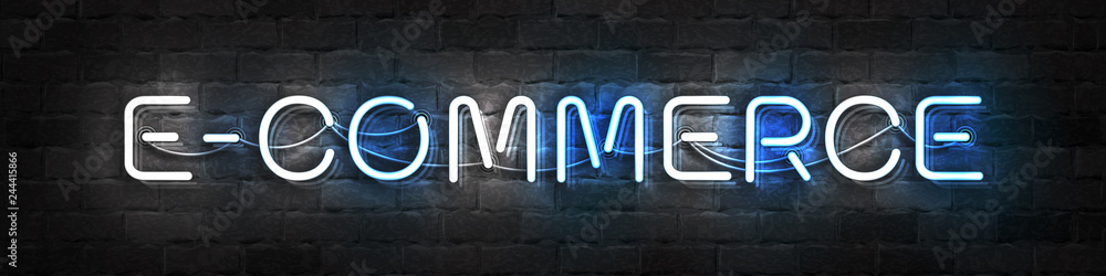 Vector realistic isolated neon sign of E-commerce typography logo for ...