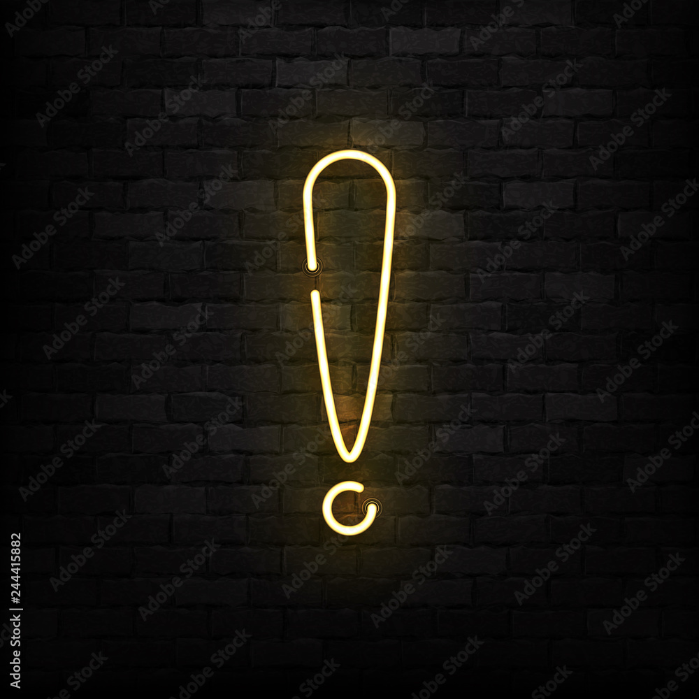 Vector realistic isolated neon sign of Exclamation Mark logo for ...