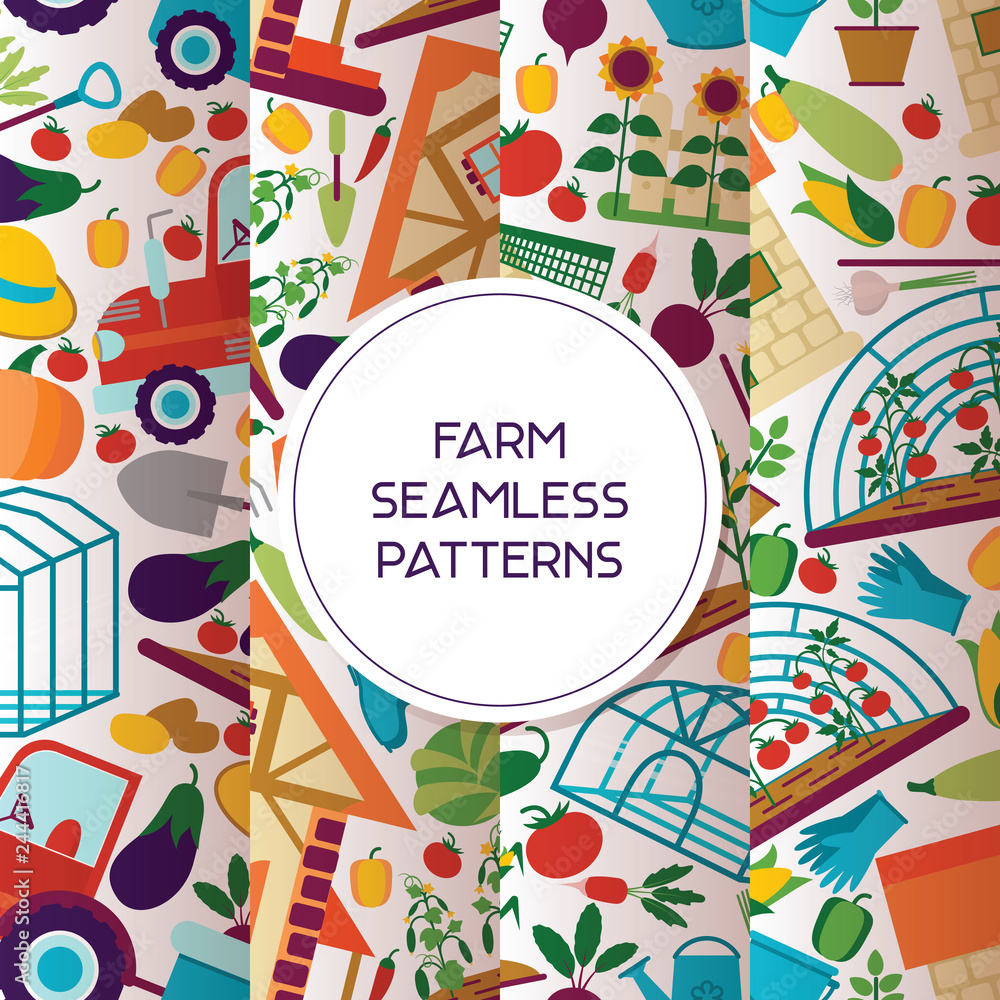 Farm seamless pattern vector farming house gardening backdrop farmer ...
