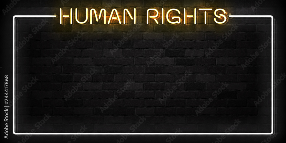 Vector realistic isolated neon sign of Human Rights frame logo for ...