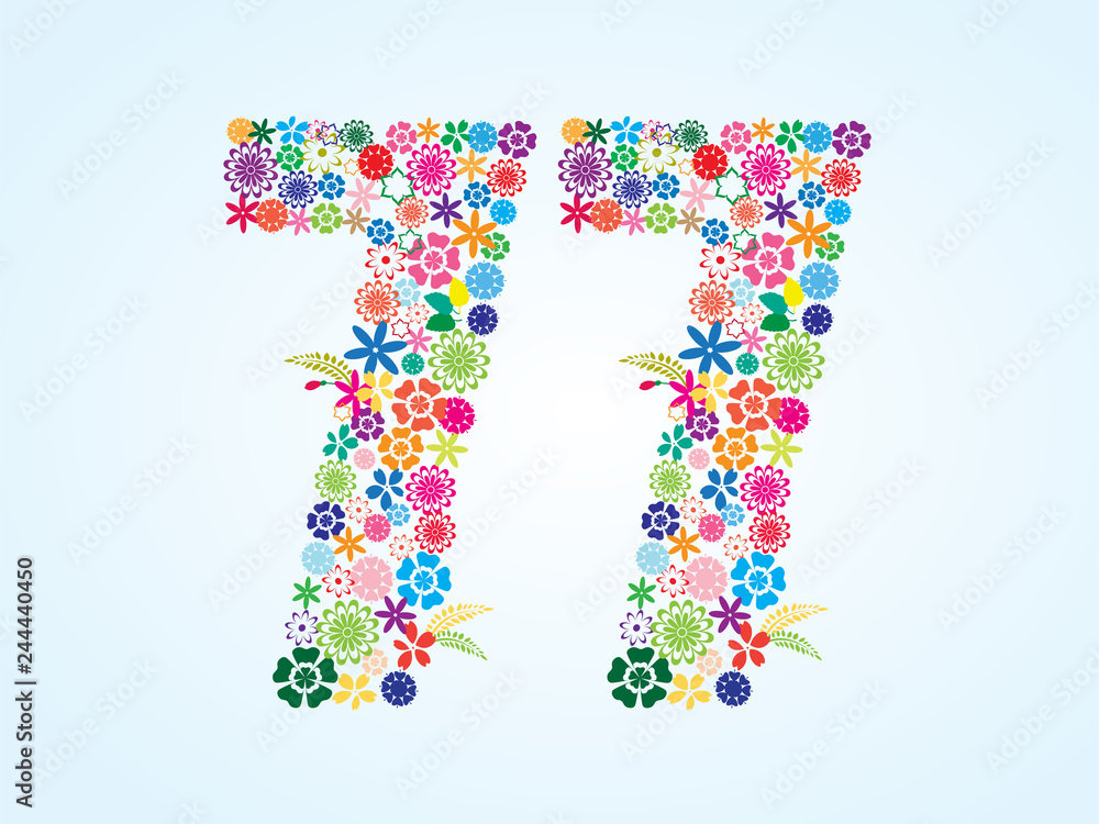 Vector Colorful Floral 77 Number Design isolated on white background ...