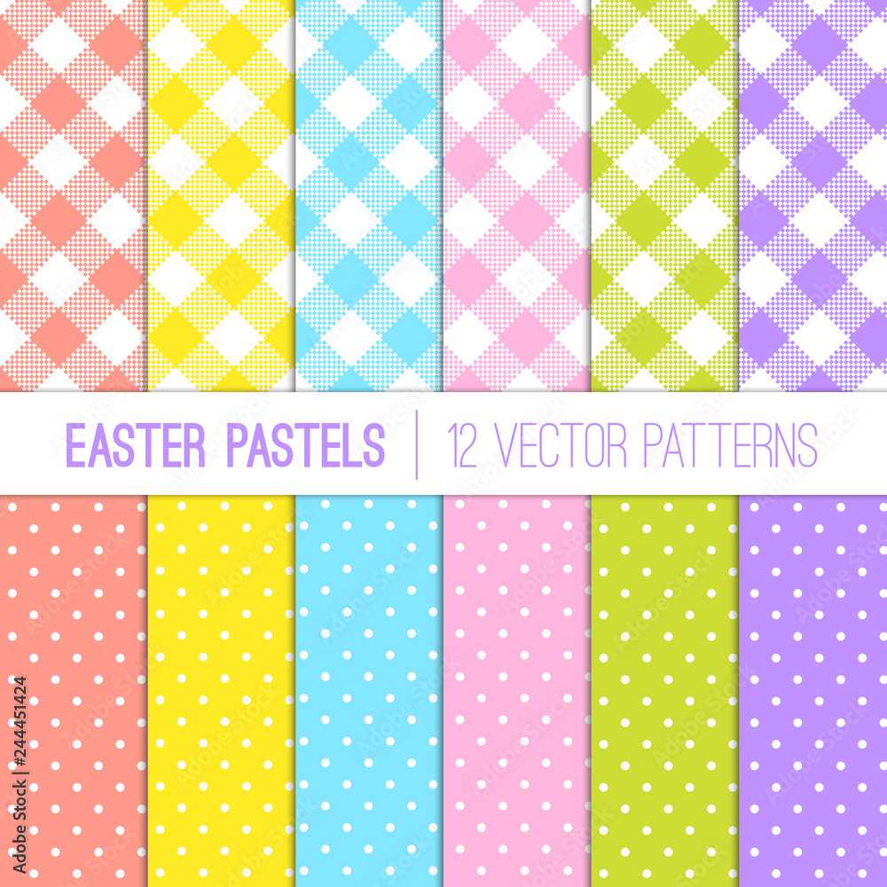 Easter Colors Pixel Gingham Plaid and Tiny Polka Dot Vector Patterns ...