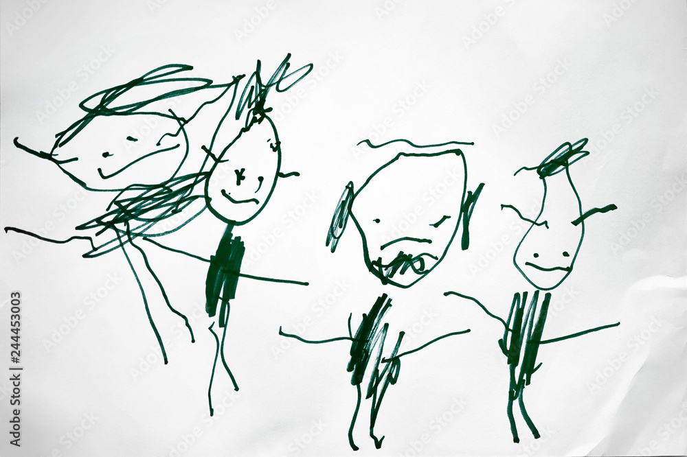 child's drawing of his family with a felt-tip pen Stock Photo | Adobe Stock