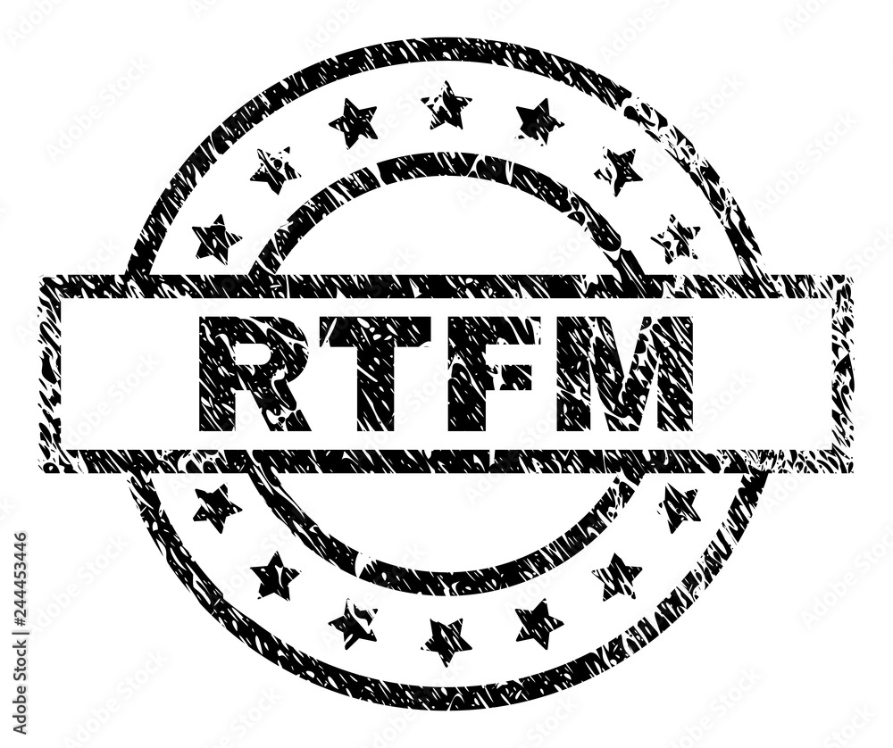 RTFM stamp seal watermark with distress style. Designed with rectangle ...