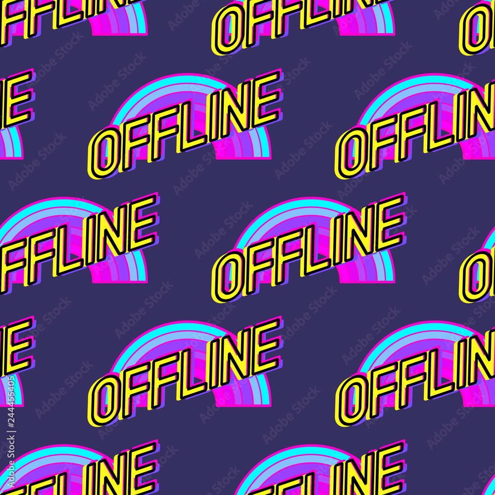 Seamless pattern with “offline” patches with rainbows. Vector wallpaper ...
