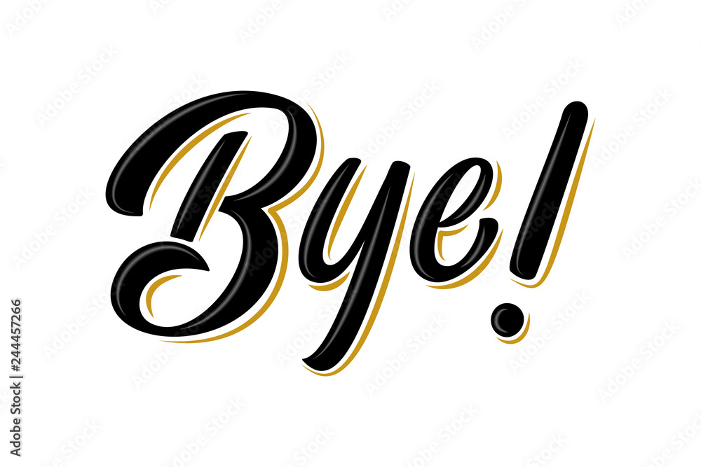 "Bye!" bulk lettering sign. Handwritten modern brush lettering on white ...
