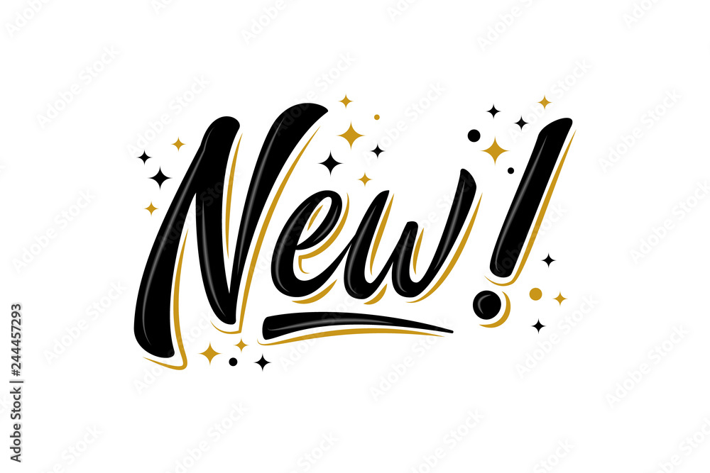 "New!" bulk lettering greeting sign. Handwritten modern brush lettering ...