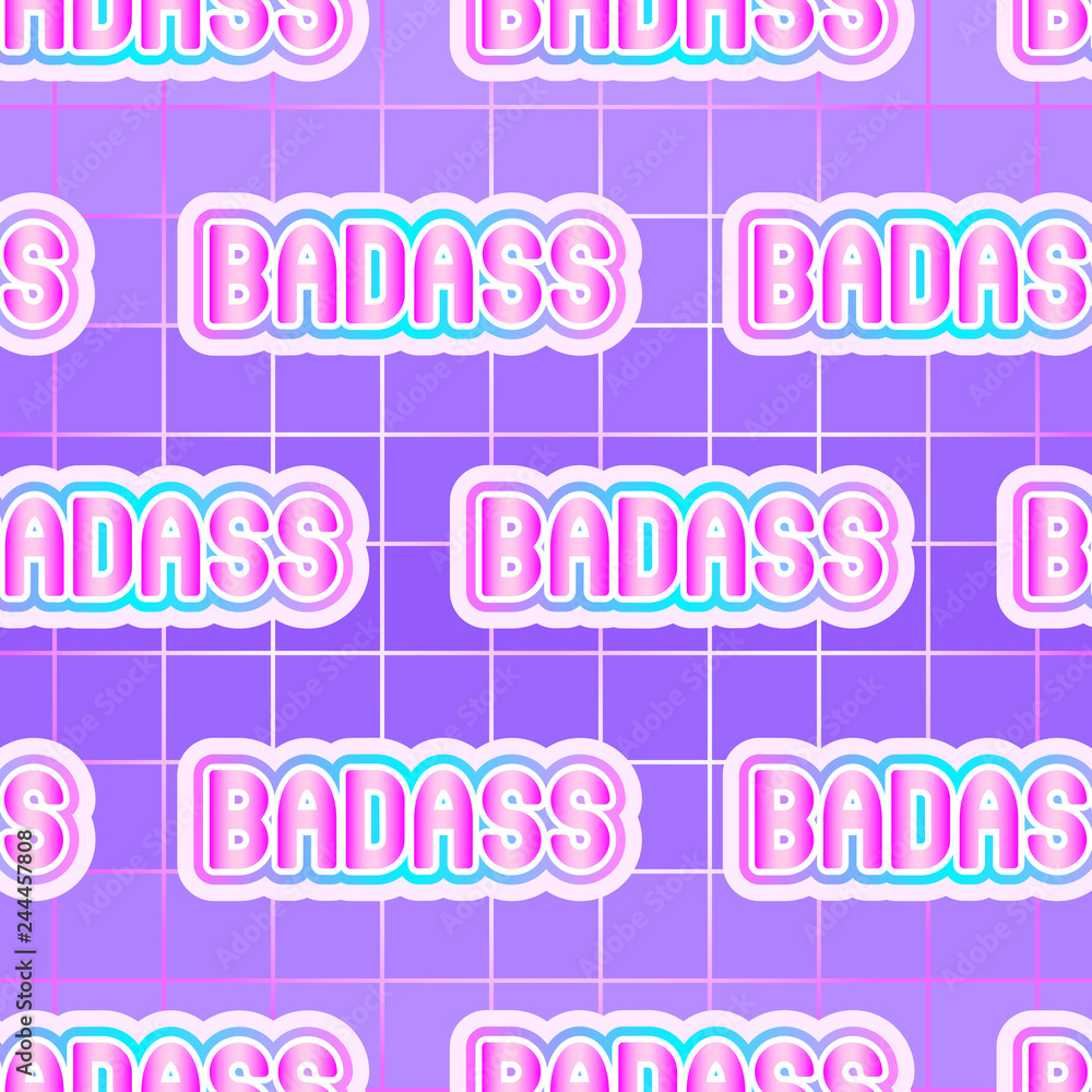 Seamless pattern with pink “Badass” words. Vector wallpaper with ...