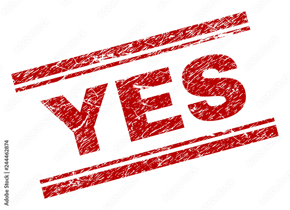YES seal print with distress texture. Red vector rubber print of YES ...
