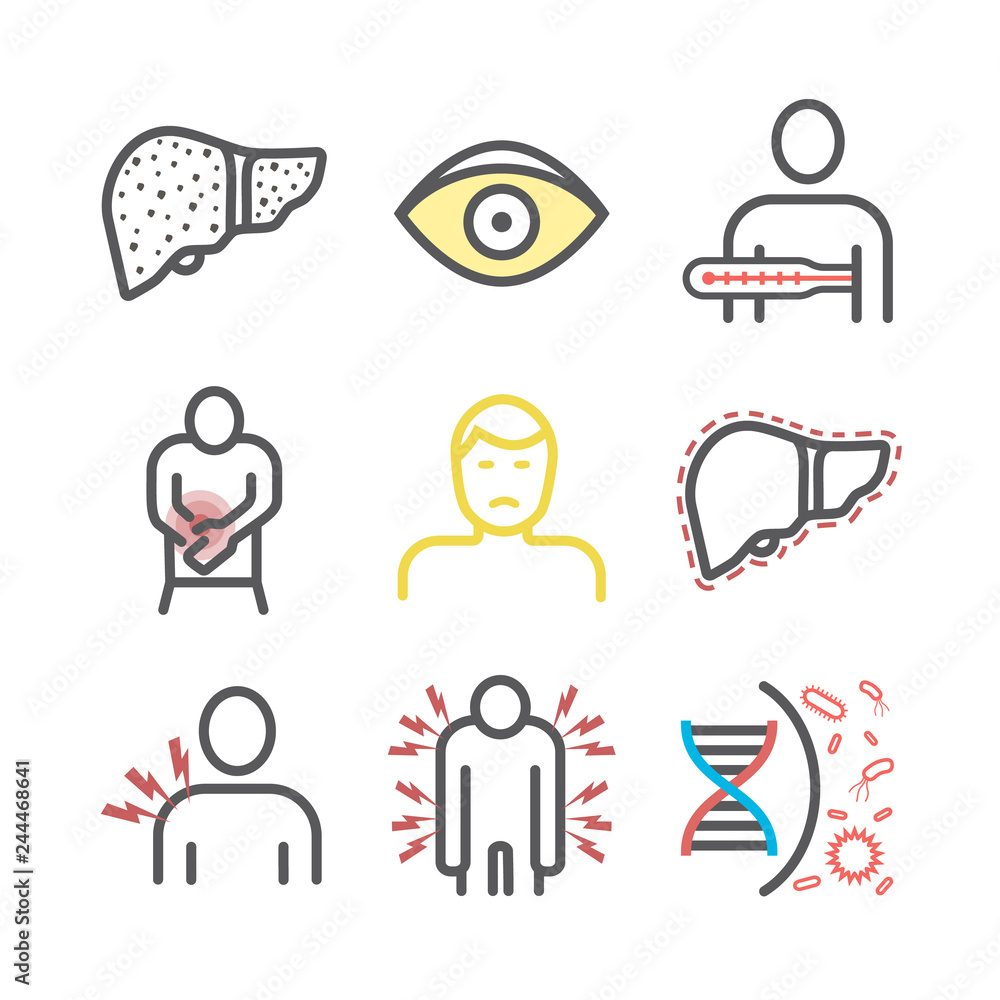 Hepatitis line icon Infographics. Vector signs for web graphics. Stock ...