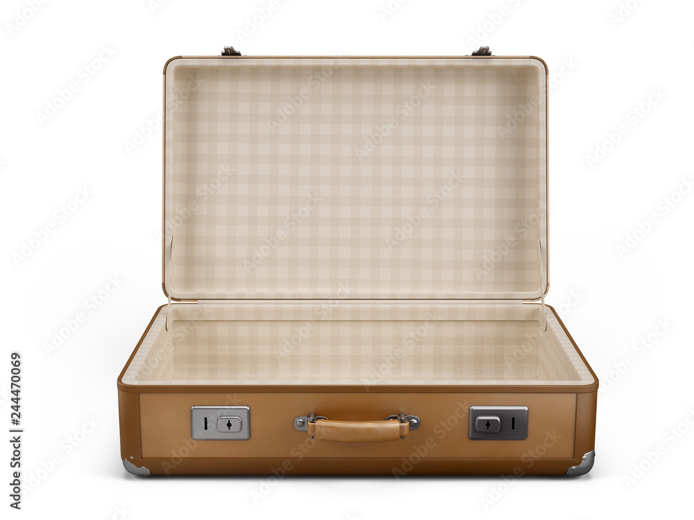 Vintage open suitcase isolated on white - 3d rendering Stock ...