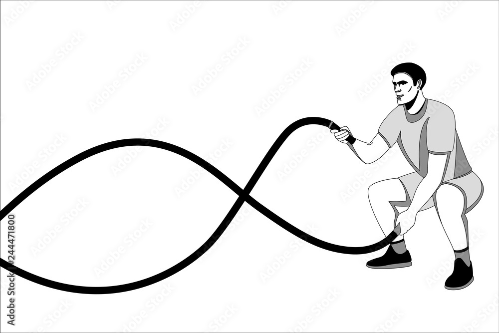 battle rope workout,vector illustration, lining draw Stock Vector ...