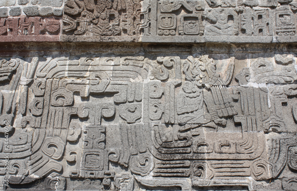 Bas-relief carving with of a american indian chieftain, Xochicalco ...