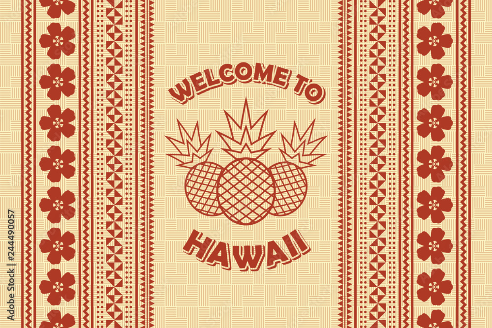 Welcome to Hawaii background in Polynesian style with pineapple fruit ...