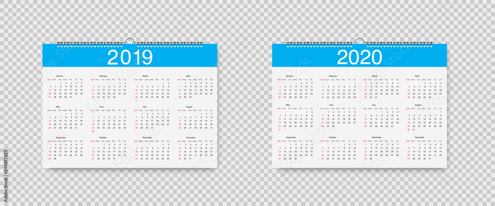 Vector Calendar of 2019 and 2020 years. Template Loose-leaf Calendars ...