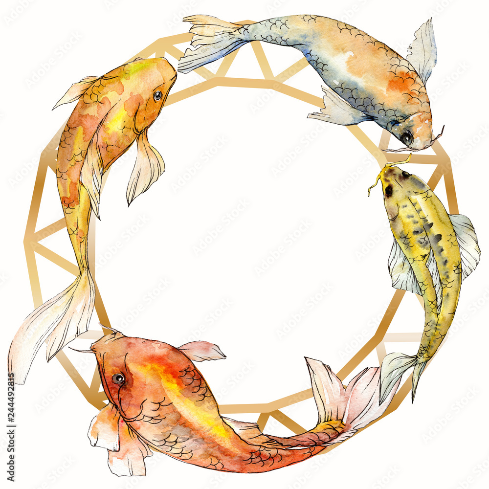 Watercolor aquatic underwater tropical fish set. Red sea and exotic ...