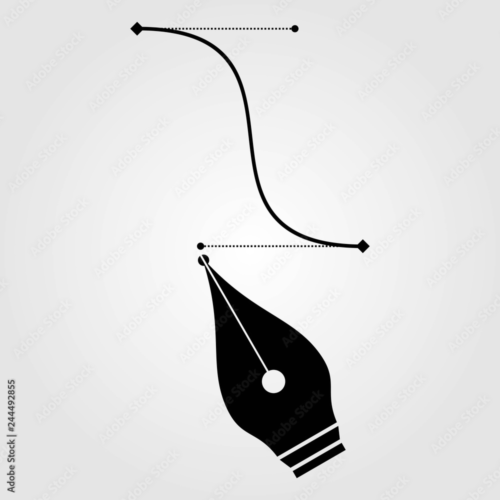 Pen tool cursor and curve control points, isolated on white background ...