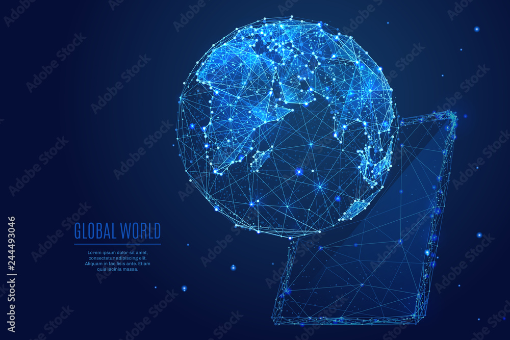 Earth on pc tablet screen low poly Stock Vector | Adobe Stock