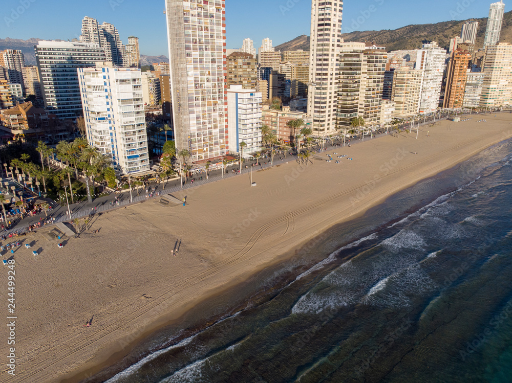 Aerial photo taken in Benidorm in Spain Alicante, showing the beautiful ...